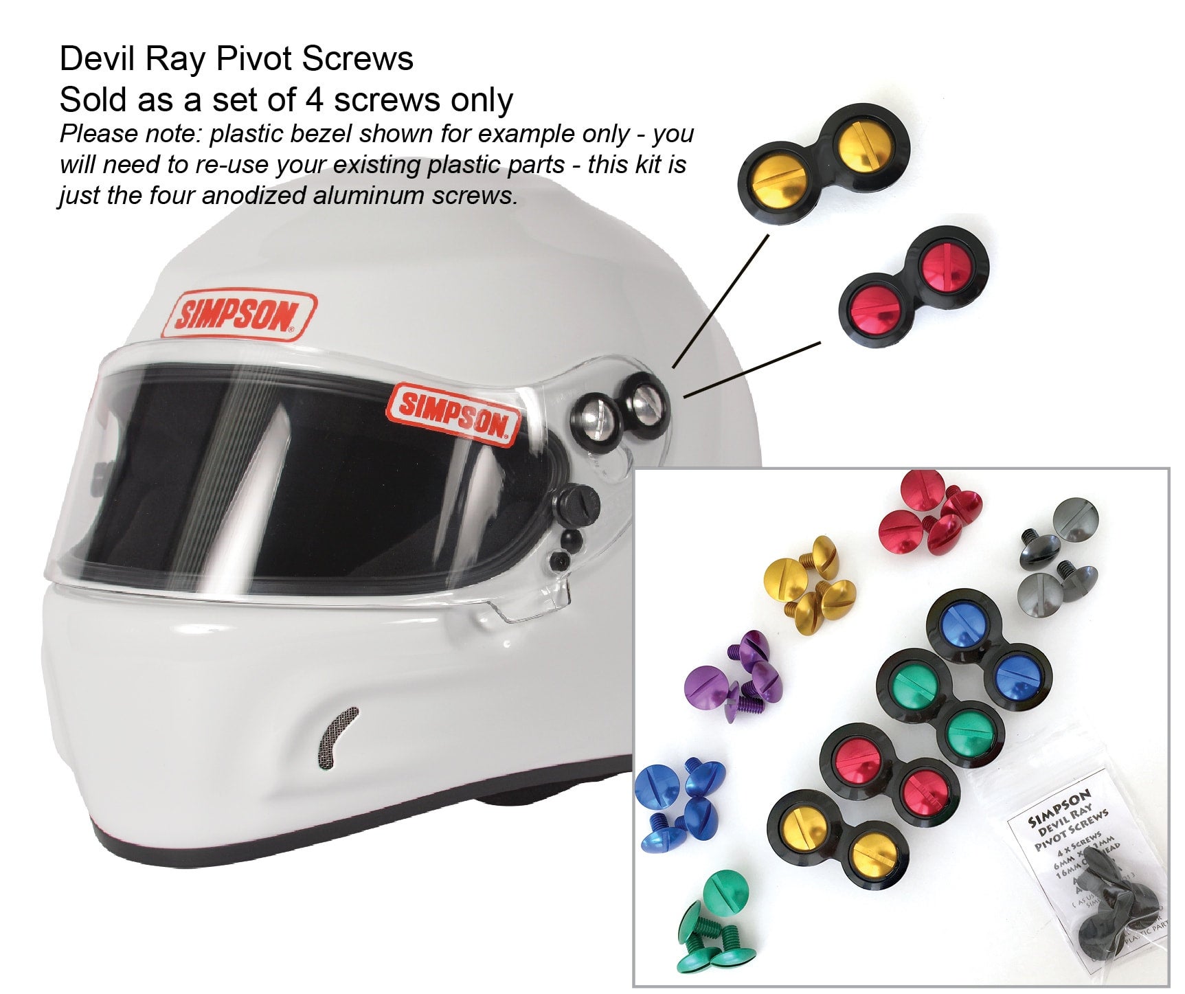 Custom Helmet Pivot Screw Kits | BitsoColor . Helmet Screws . Kart Master