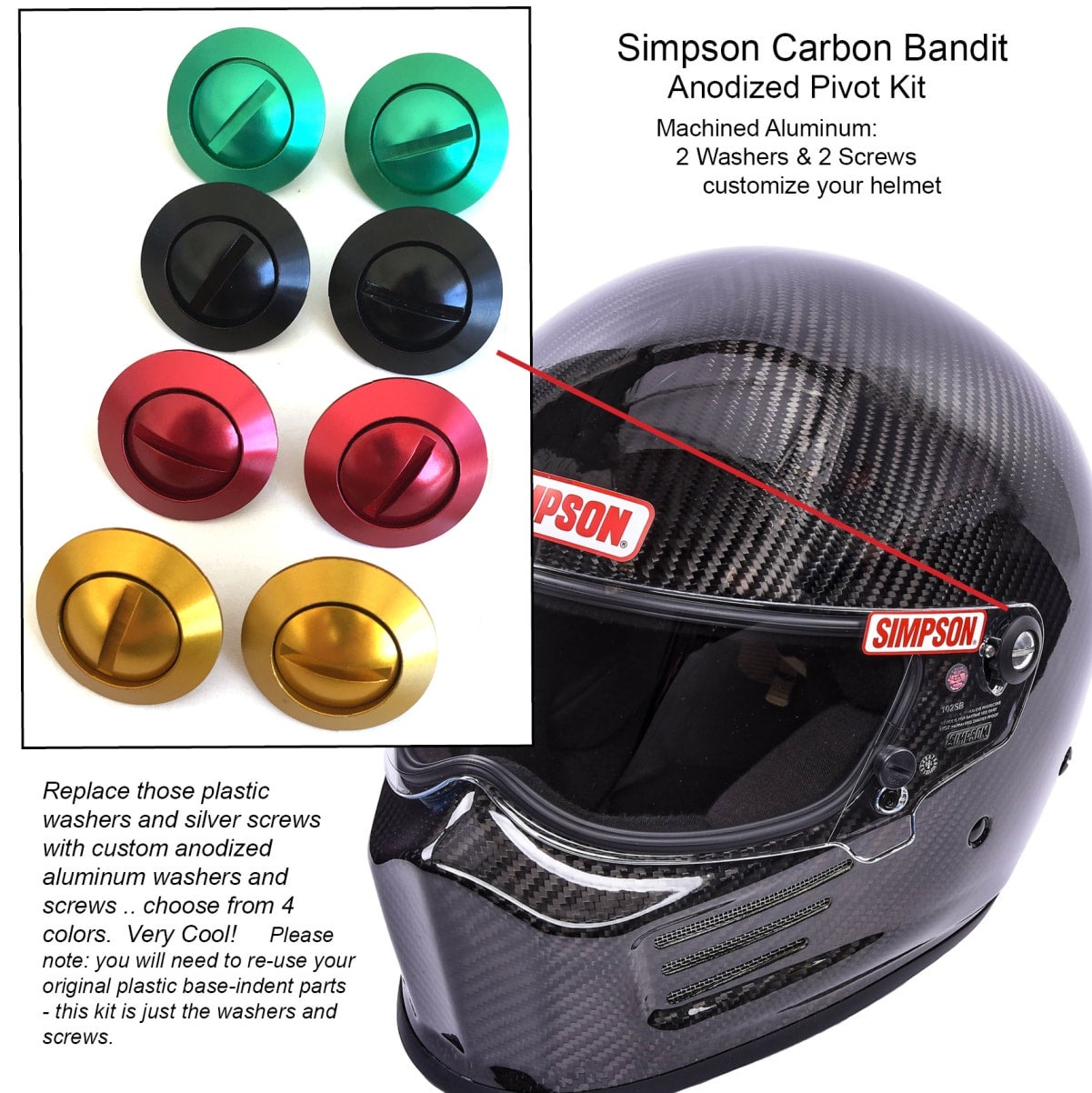 Custom Helmet Pivot Screw Kits | BitsoColor . Helmet Screws . Kart Master