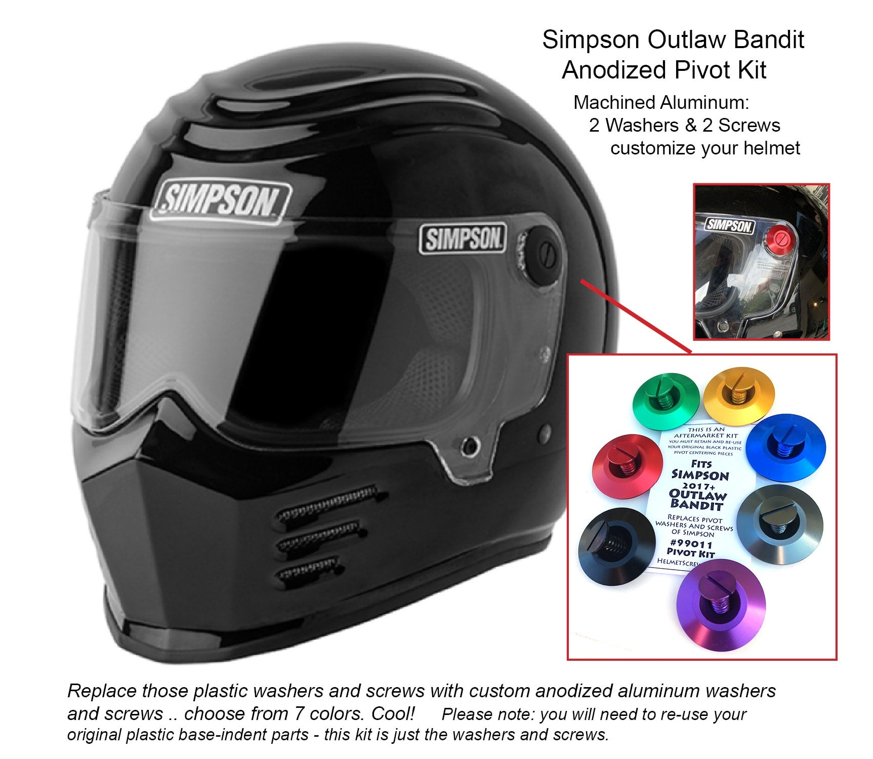 Custom Helmet Pivot Screw Kits | BitsoColor . Helmet Screws . Kart Master